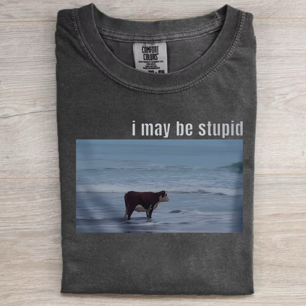 I May Be Stupid Cow on Beach T-Shirt – Funyyt